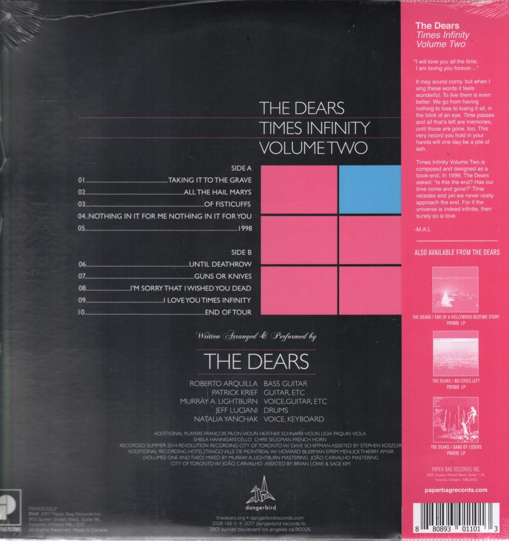 Dears Times Infinity Volume Two LP vinyl Canada Dangerbird 2017 clear ...