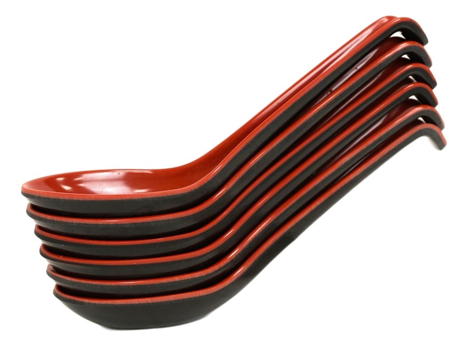 Red And Black Melamine Ladle Style Soup Spoons With Hook Ends 1oz Set ...