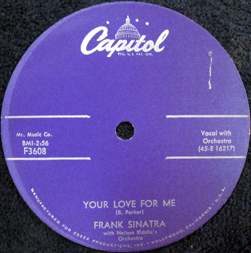 Frank Sinatra YOUR LOVE FOR ME unused vintage Capitol Records 45rpm ...