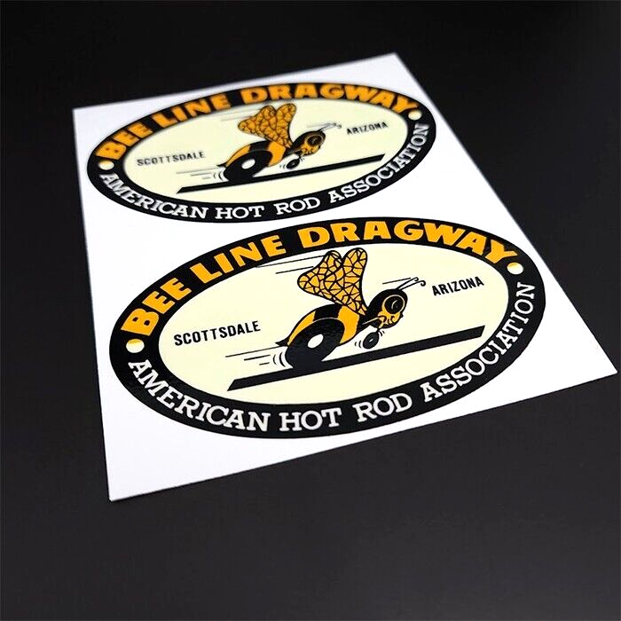 BEE LINE DRAGWAY x2 Vintage Style DECALs, Vinyl car STICKERs, hot rod ...