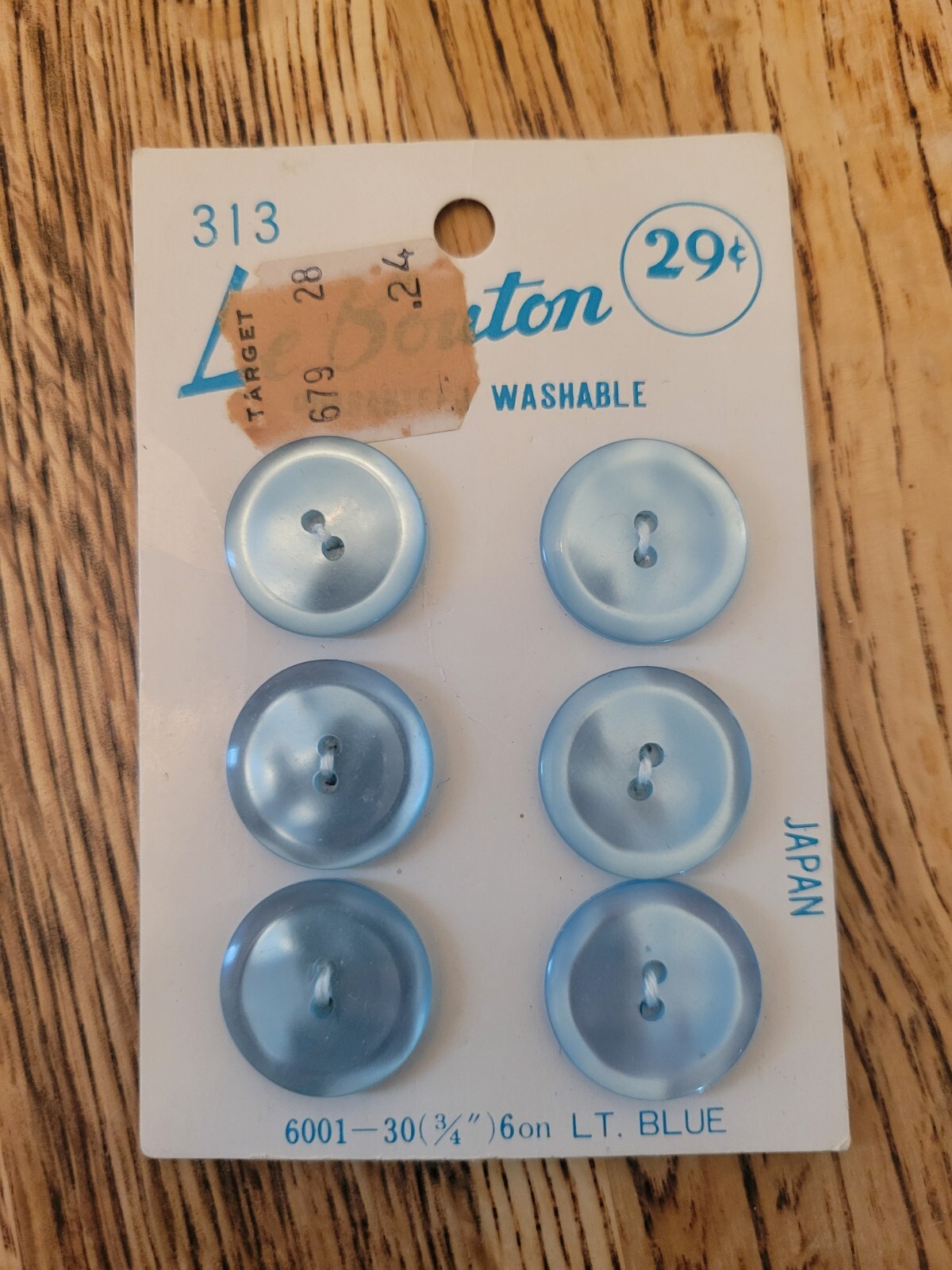 Vtg Le Bouton Buttons round # 313 Light Blue pearlized type 3/4" 2 ...