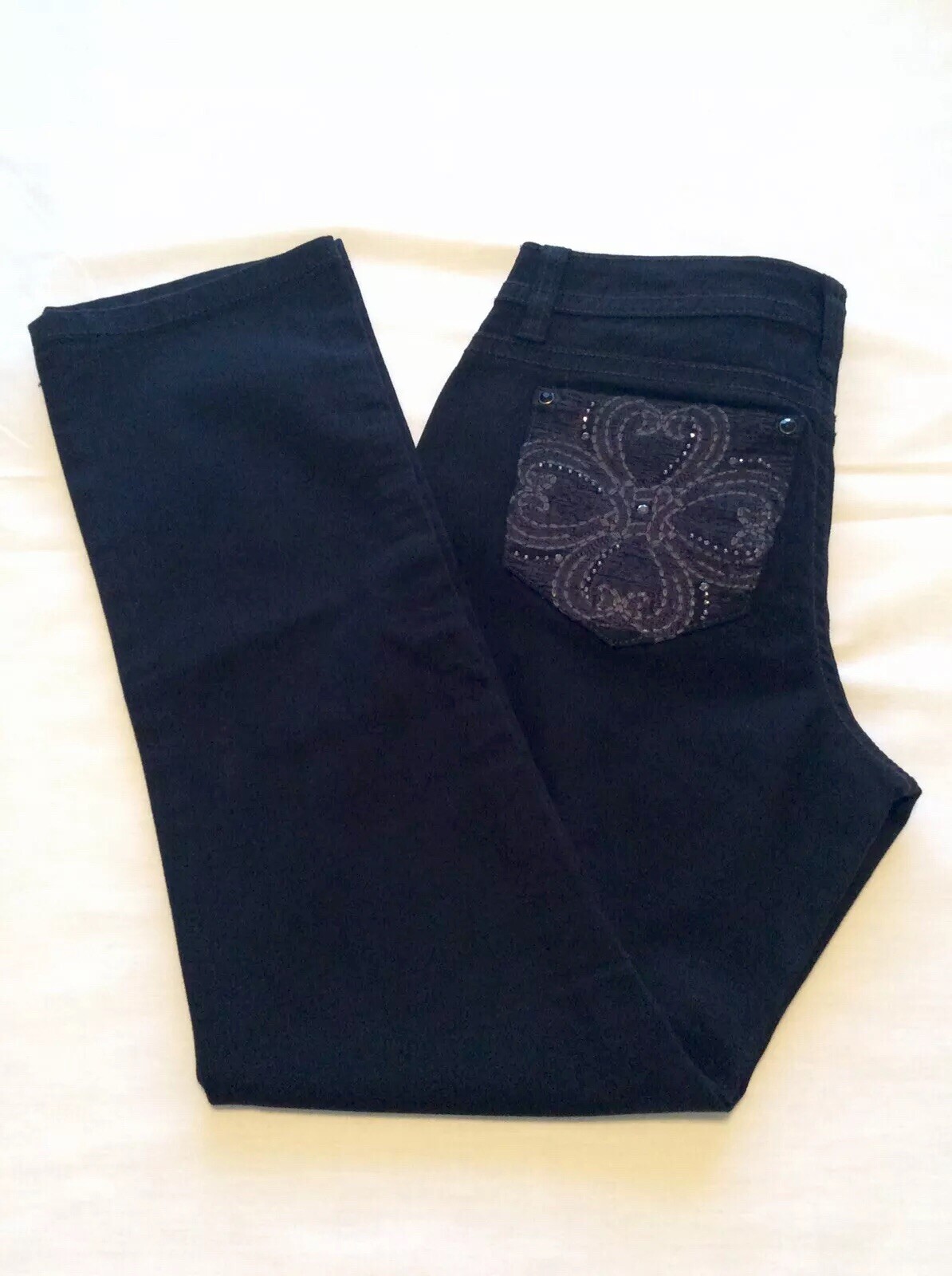 NEW DIRECTIONS WEEKEND~6 PETITE~BLACK STRETCH STRAIGHT LEG EMBELLISHED ...