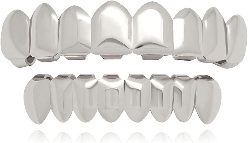 8 Teeth Grillz 14K Gold Top and Bottom Grills Set Shiny Hip Hop Teeth ...