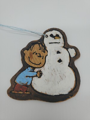 Vintage 1952 Linus with Snowman Wooden Ornament Peanuts Charlie Brown ...