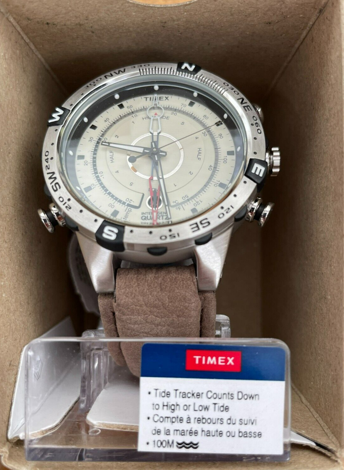 Timex - T2N721 - Quartz Compass Tide Temperature Silver Case Brown ...