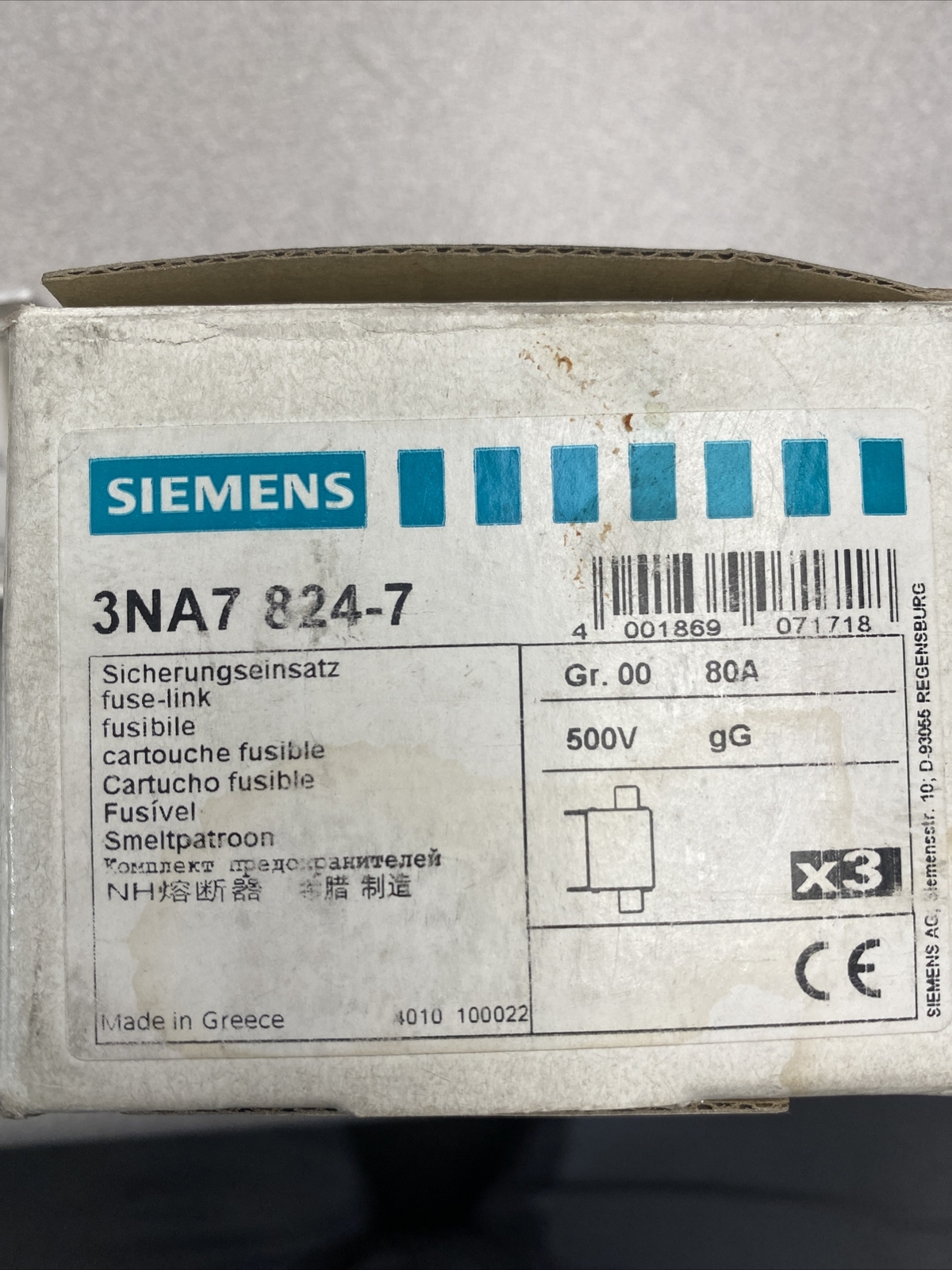 LOT OF 3 - New - SIEMENS Fuse 3NA3 824-7 80A 500Va.c/120kA | eBay