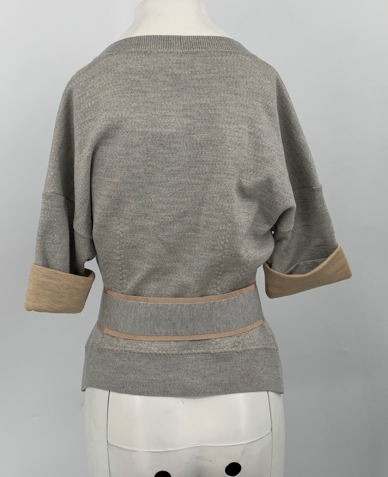 Fendi Womens Gray Cuff & 3/4 Sleeve V-Neck Belted Sweater sz 40 | eBay