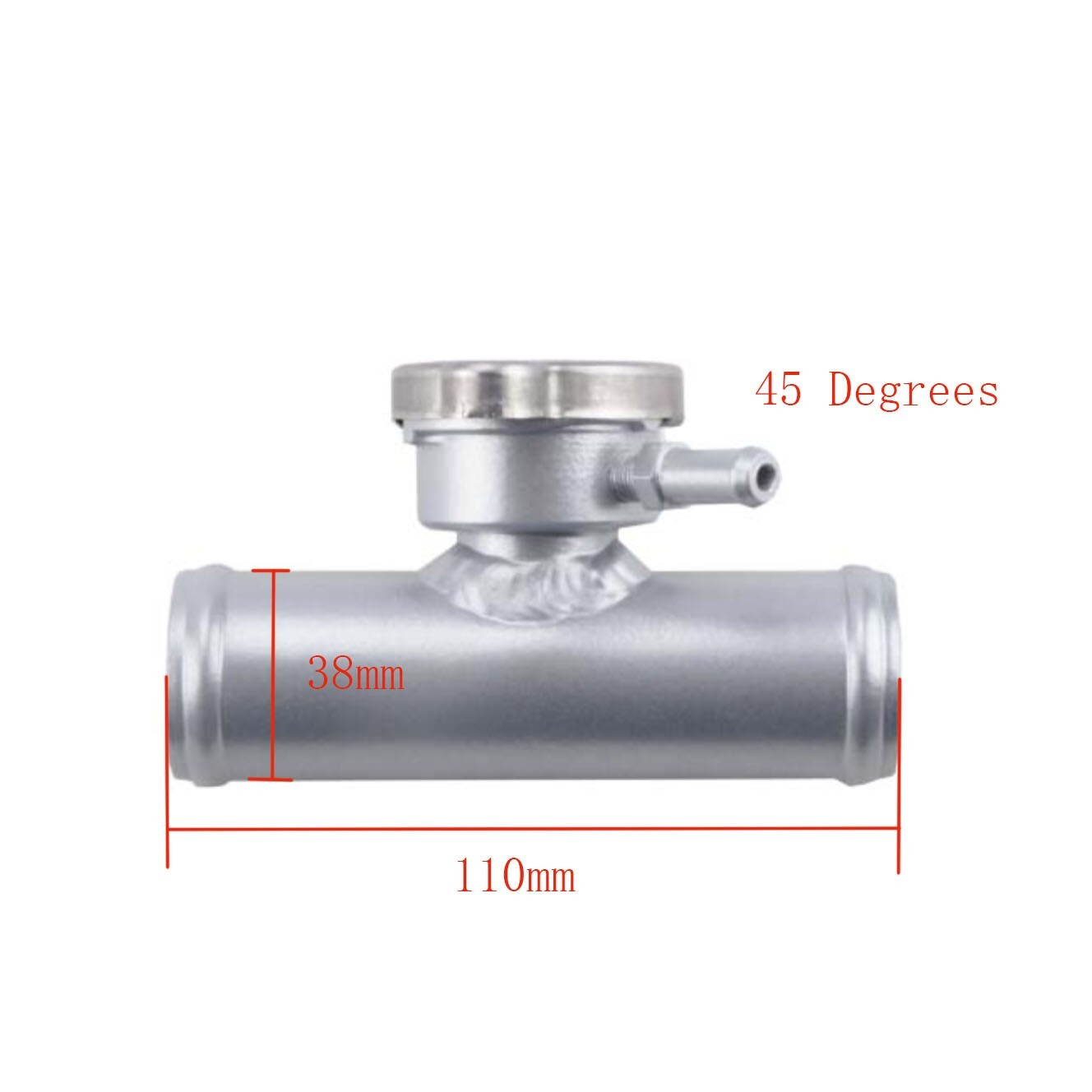 Aluminum 38mm 1-1/2"OD Radiator Hose InLine Filler Neck 45 Degrees W/1. ...