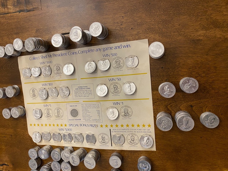 Shell Mr. President Game silvertone coin lot of 250+ coins - HUGE LOT ...
