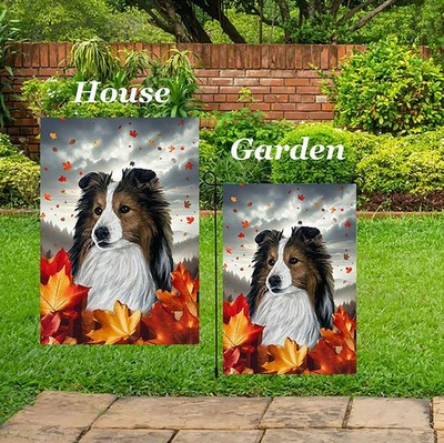 Sheltie Sable/White Fall Leaves Flag | eBay