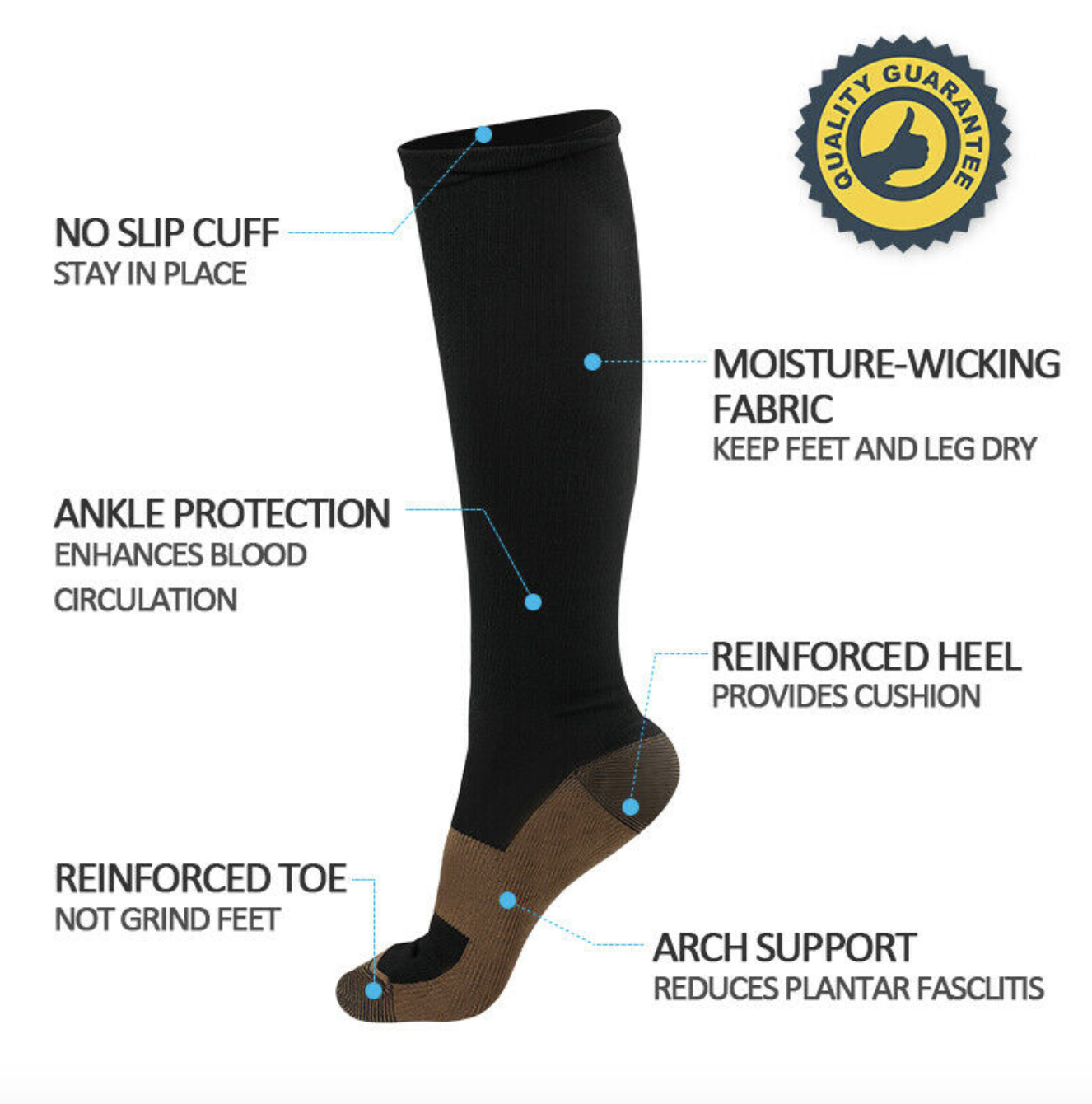 6 Pairs Copper Compression Socks 20-30mmHg Graduated Support Men ...