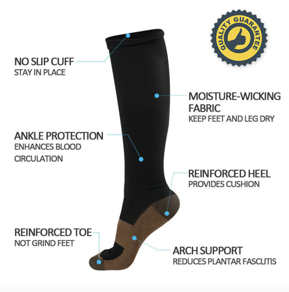 6 Pairs Copper Compression Socks 20-30mmHg Graduated Support Men ...