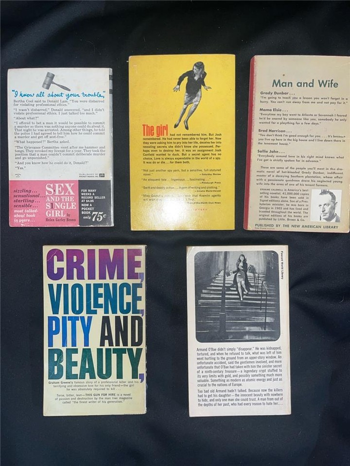 5 Vintage 1960s Noir Crime Paperbacks Graham Greene Erskin Caldwell ...