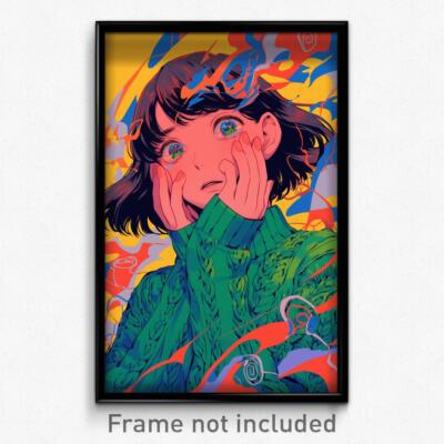 Anime Art Poster - Girl Feeling Unnerved, Thoughtful Green Sweater ...