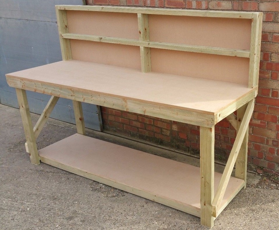 Wooden workshop workbench mdf top, garage table suitable for vice | eBay UK