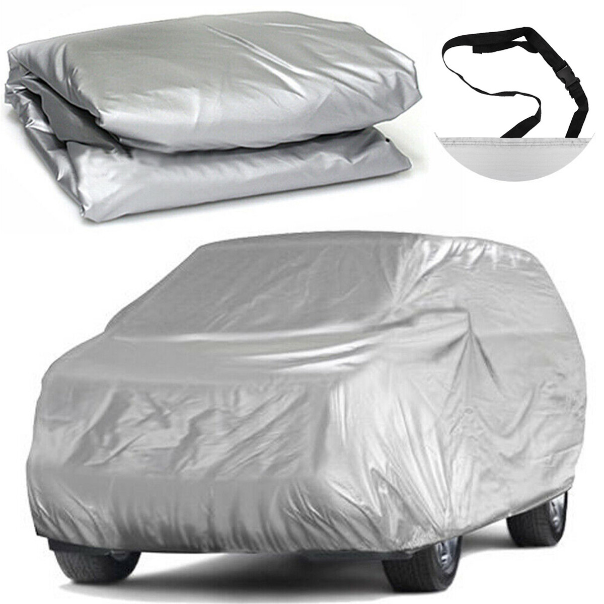 4.8M Full Car Cover In/Outdoor Dust UV Sun Snow Protection Silver Fit ...