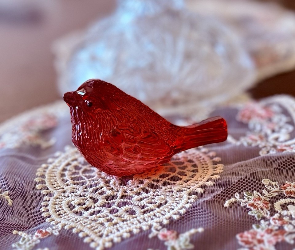 Vintage Art Glass, Ruby Red Cardinal, Etched And Handblown Glass | eBay