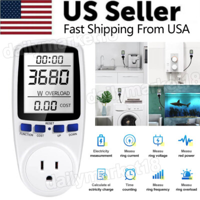 LCD Display Watt Power Meter Plug Home Electrical Usage Monitor Plug-in ...
