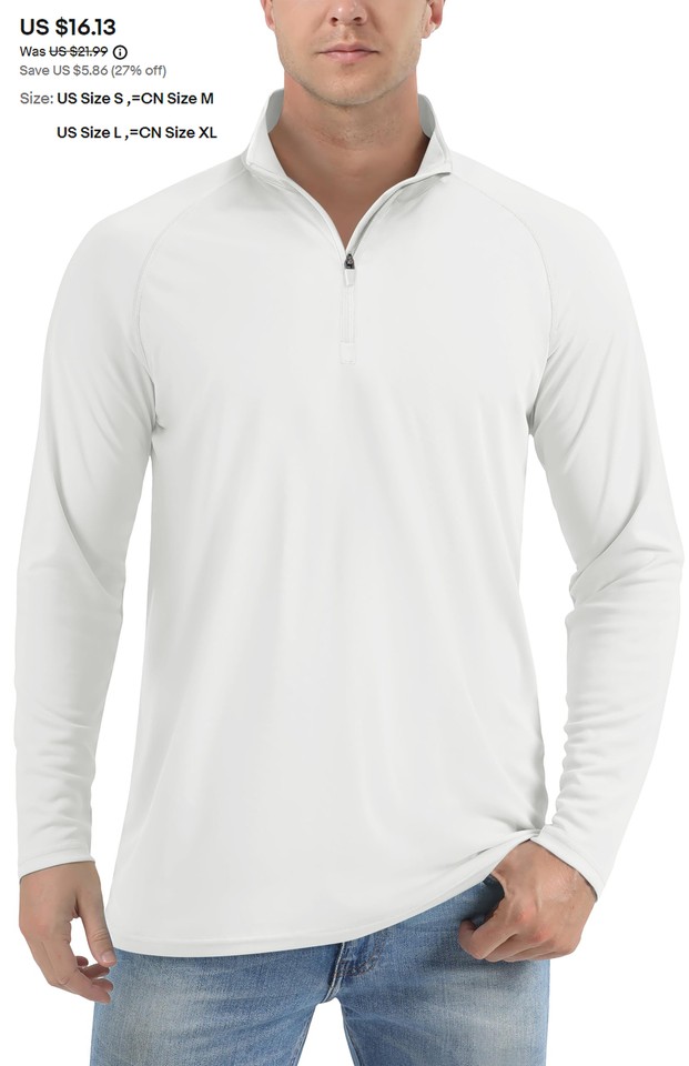UPF50+ Men's 1/4 Zip Sun Block UV Shirts Long Sleeve Performance ...