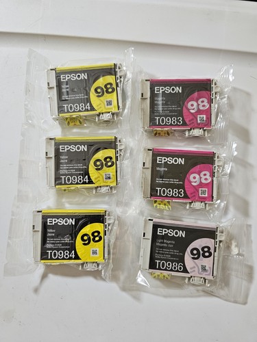 Genuine Set 6 Epson 98 Ink Cartridges T098 T0981-T0985-T0986 Artisan ...