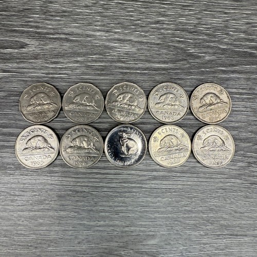 Canadian 5 Cent Coin Nickel Lot 1960 - 1969 Consecutive Yr Beaver ...