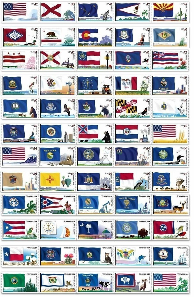 FLAGS OF OUR NATION COMPLETE 60 STAMP SET #4273-4332 - 6 BI-FOLDED ...