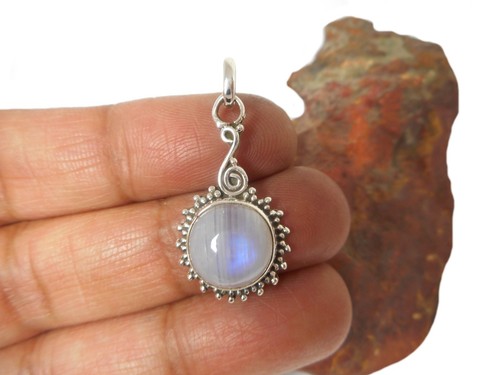 Fiery Round MOONSTONE Sterling Silver 925 Gemstone PENDANT - Gift Boxed ...
