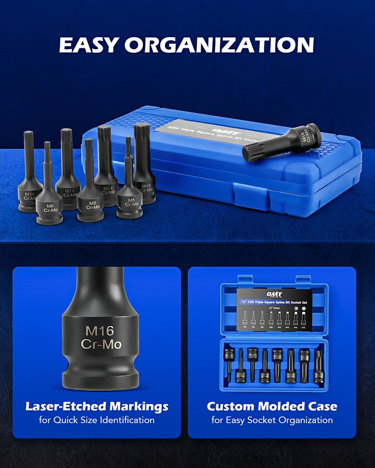 OMT XZN Triple Square Spline Bit Socket Set 1/2 Drive 5mm to 18mm 8 ...