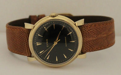 Men's Vintage Cyma Automatic 14K Yellow Gold Black Dial Circa 1950s ...