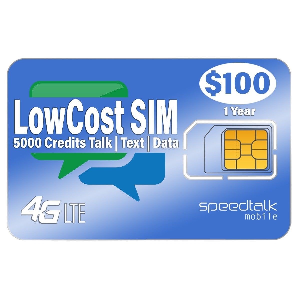 SpeedTalk $100 Preloaded SIM Card 4G LTE Nationwide - 1 Year Wireless ...