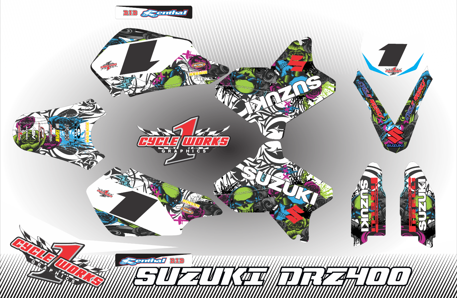 Suzuki DRZ400SM Drz400s drz400 Supermoto DRZ SEMI CUSTOM GRAPHICS KIT ...