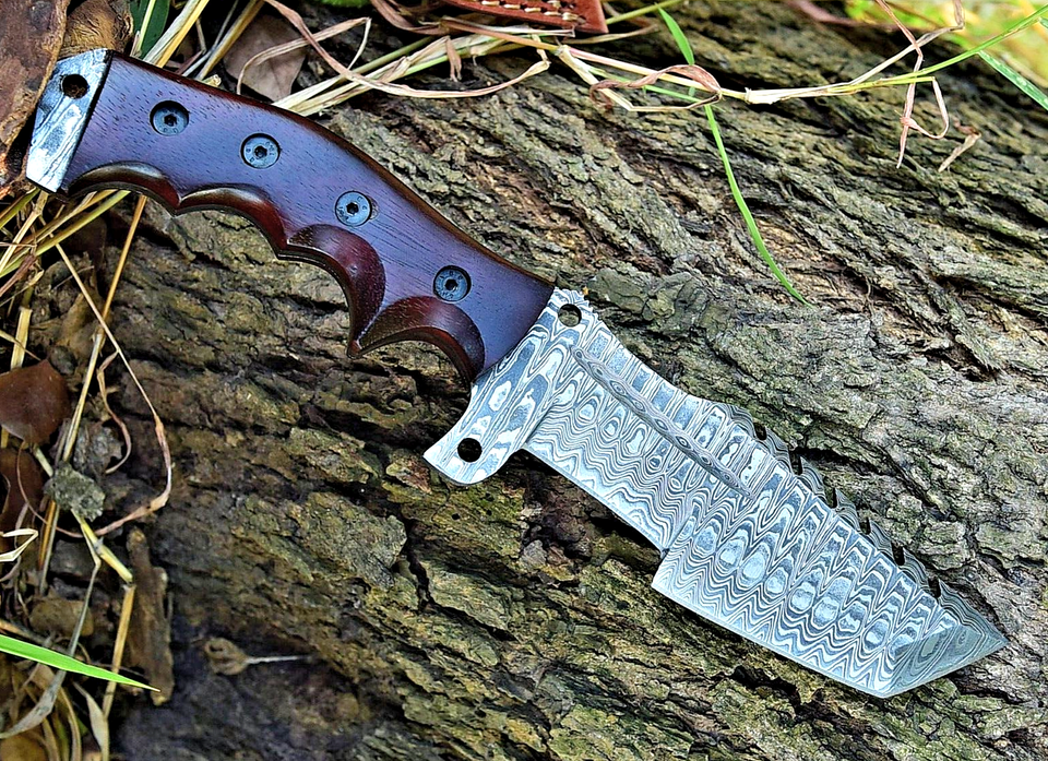 CUSTOM HANDMADE FORGED DAMASCUS STEEL TRACKER HUNTING KNIFE W SHEATH ...