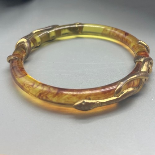 Gold tone Snake wrapped Amber Color Smoky Lucite Bangle Bracelet | eBay
