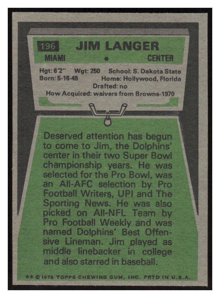 1975 Topps #196 Jim Langer | eBay