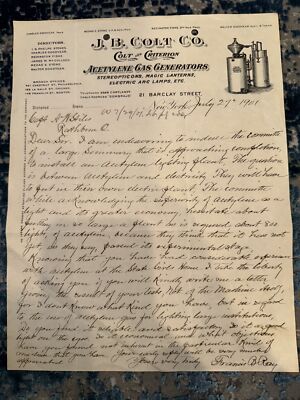 1901 J. B. Colt Co. Gas Generators Letter Ephemera | eBay