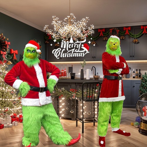 Halloween Explosive Green Hairy Monster Grinch Costume Santa Claus Play ...