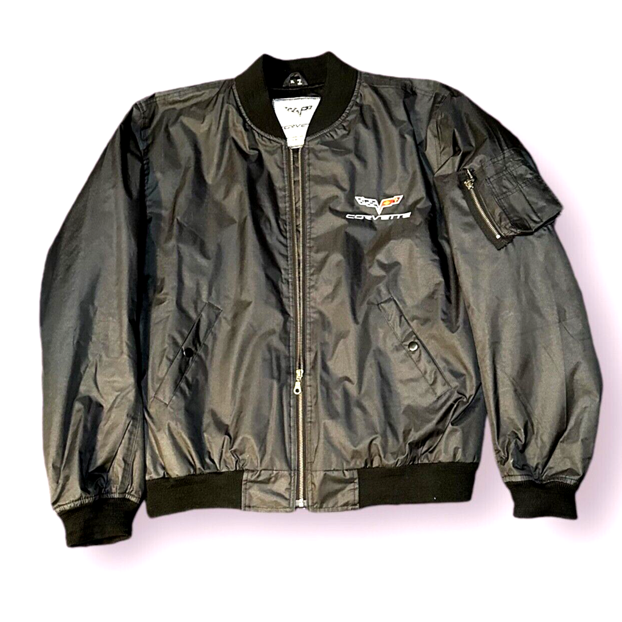 Corvette Black Quilted Nylon Mens XL Embroidered Racing Jacket GM ...