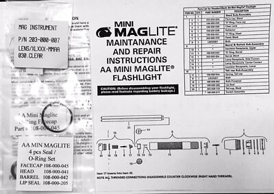 Authentic OEM "AA" Mini Maglite Replacement Lens with 4 pcs O-ring Set ...