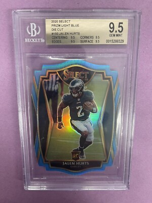 2020 Select Jalen Hurts #150 RC LIGHT BLUE PRIZM DIE-CUT BGS 9.5 #8329 ...