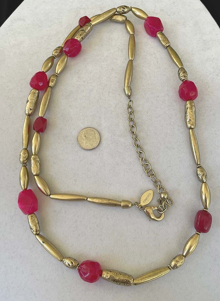 Authentic CHICO'S Gold Tone Hot Pink Agate Glass Lucite Beads Statement ...