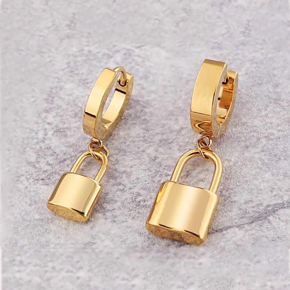 Hip Hop Padlock Pendant Ear Drop Huggies Earrings Ear Buckle Dangle ...