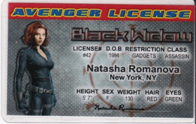 Marvel Comic Superhero the Black Widow / Avengers Drivers License fake ...