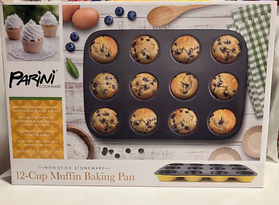 New Parini Cookware 12-Cup Muffin Baking Pan Non Stick Stoneware With ...