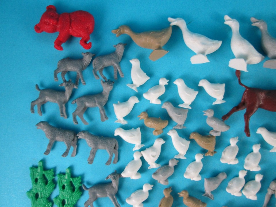 Vintage Plastic Farm Animals Mix Lot~Cows Ducks Sheep Goats Birds Marx ...