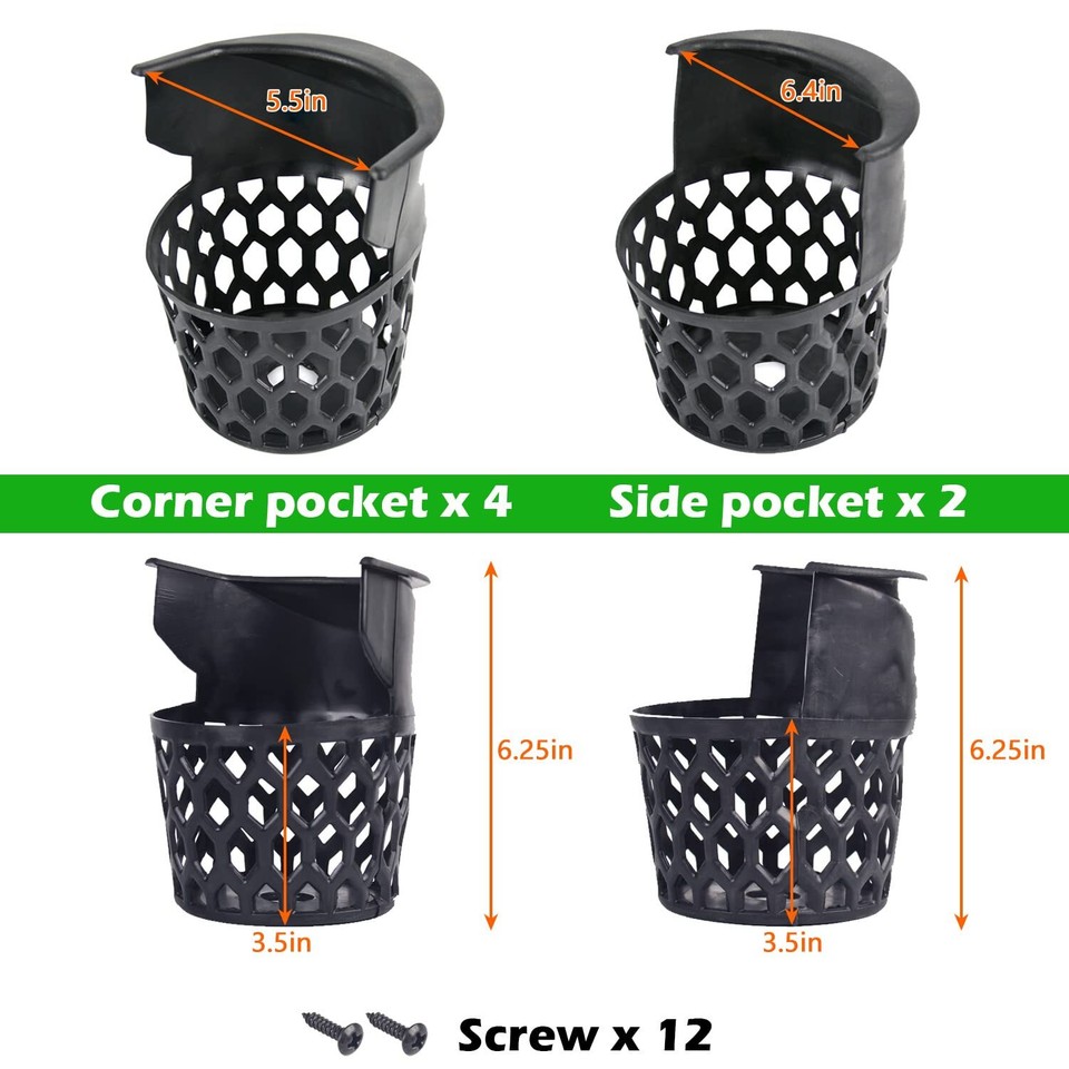 Billiard Pool Table Pockets for Table Set of 6 Plastic Web Pockets | eBay