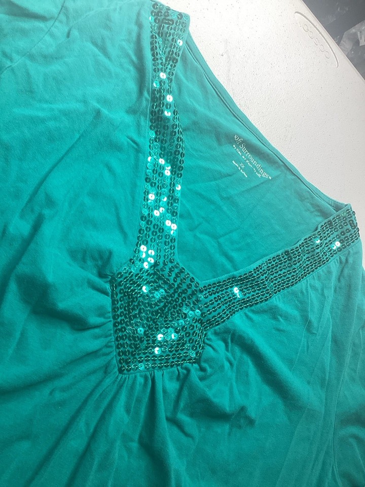 Soft Surroundings Top 2x Kelly Green Sequin V Neck Green Sequin ...