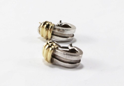 TIFFANY & CO. T&CO ATLAS 925 STERLING SILVER 18K YELLOW GOLD HOOP OMEGA ...