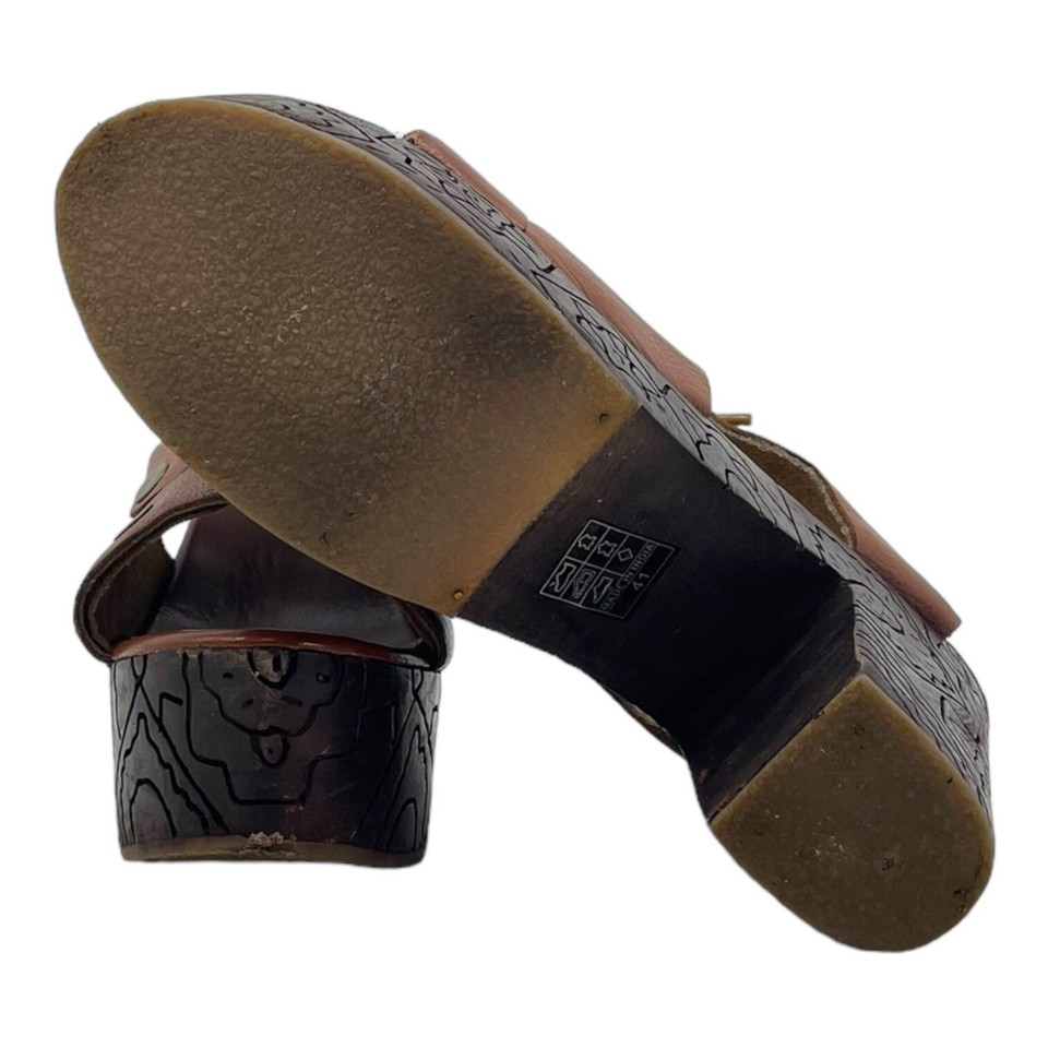 FREE PEOPLE Womens 10 41 Leather Sandals Platform Lace Up Clogs Wood ...