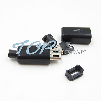 20PCS DIY Micro USB Male Plug Connectors Kit w/ Covers Black | eBay