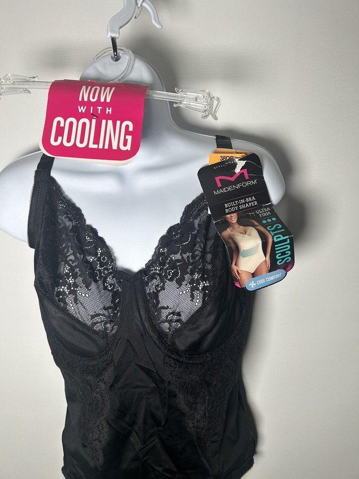 MAIDENFORM Black Unlined Cup Built-In Bra Body Shaper, US 38DD Brand ...
